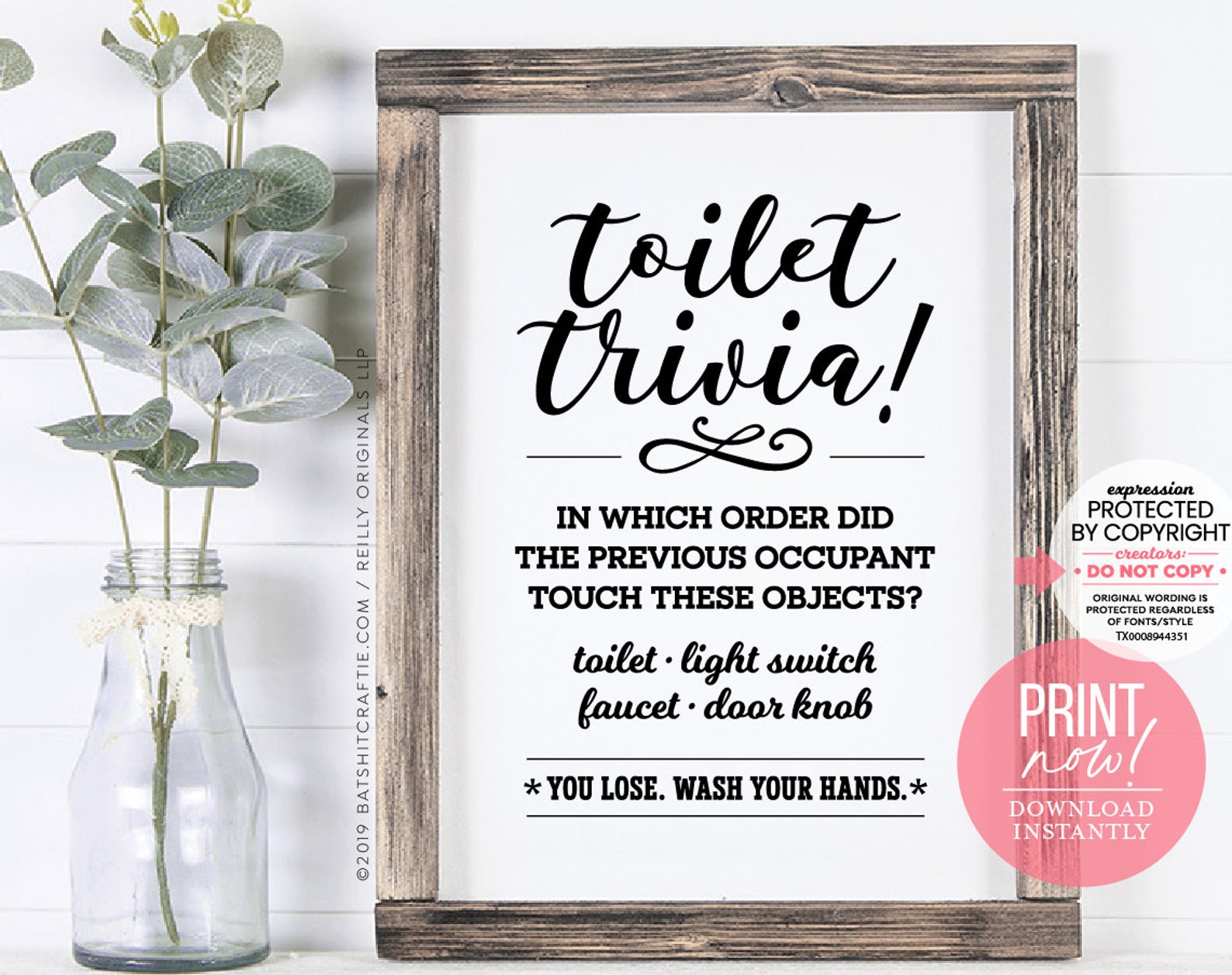 Printable Funny Bathroom Sign Toilet Trivia Game, Wash Your Hands, You ...