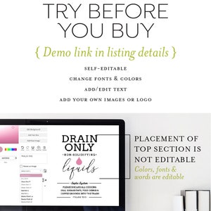 Editable Template ~ Drain Only Liquids, No Food Debris Coffee Grounds ...