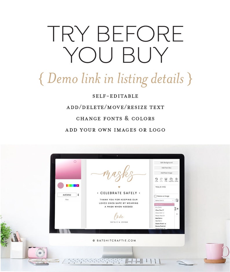 TWO 2 8x10 Editable Templates Mask Sanitize Signs | Etsy