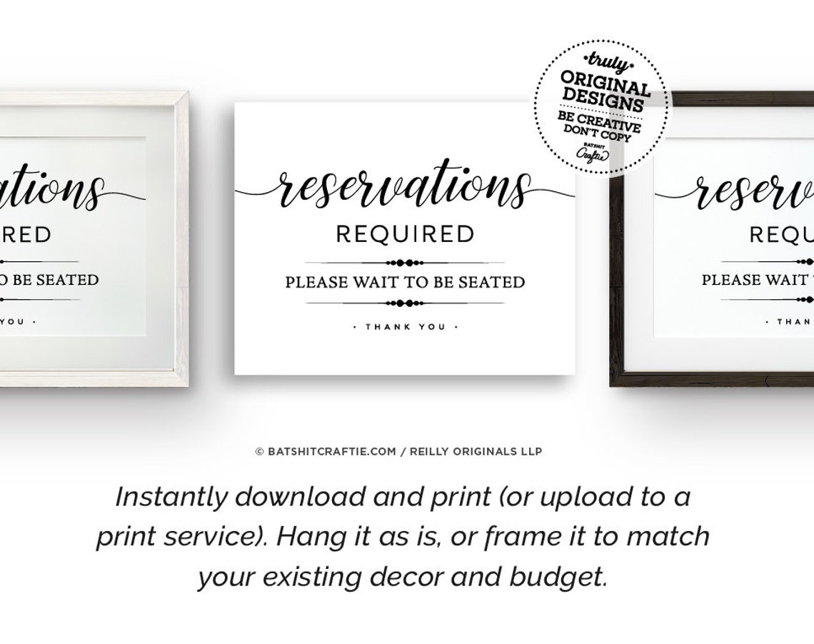 Reservations Required Please Wait to Be Seated PRINTABLE Sign | Etsy