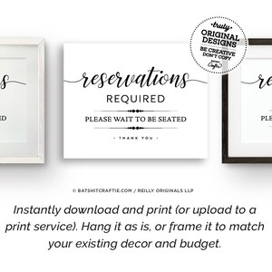 Reservations Required Please Wait to Be Seated PRINTABLE Sign ~ Elegant ...