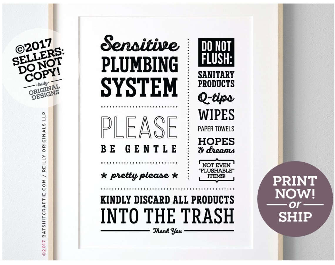 Sensitive Plumbing Bathroom Sign Ready to Ship or Print | Etsy