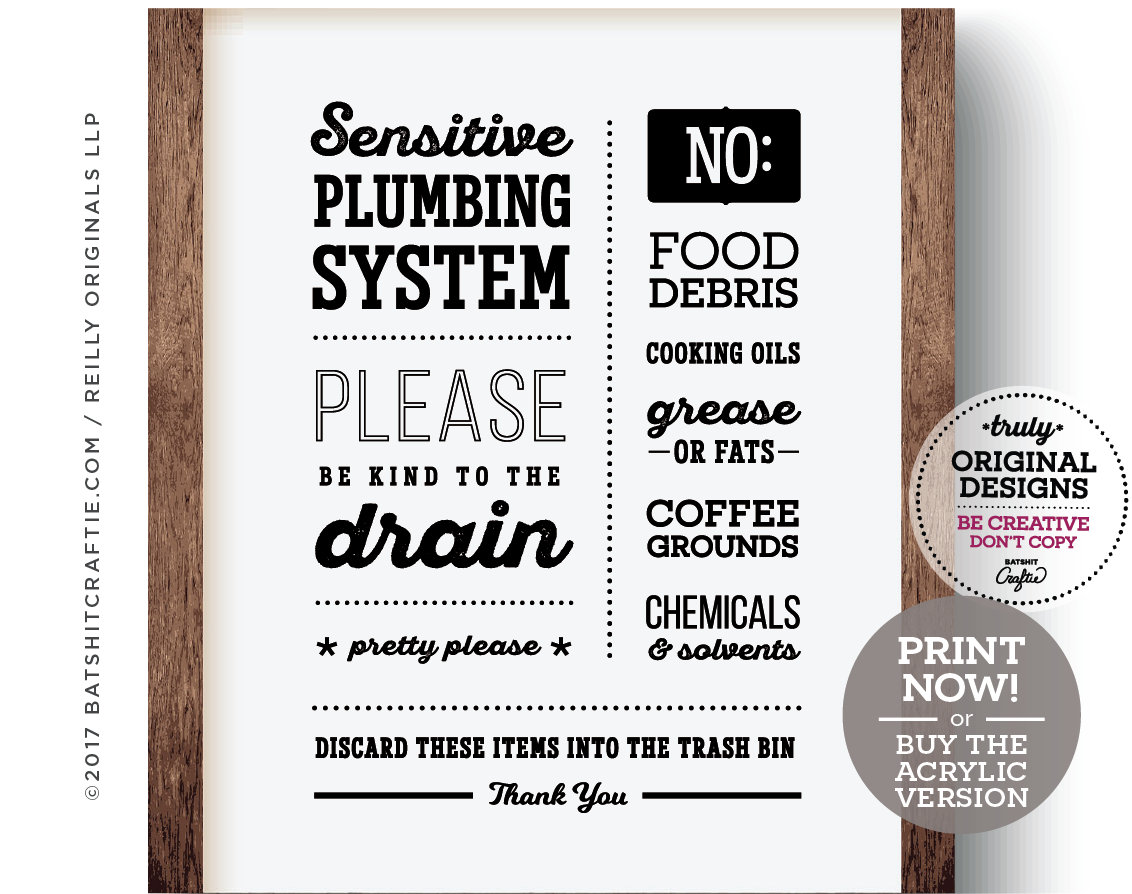 Sensitive Plumbing Sign Be Kind to the Drain Ready to Ship | Etsy