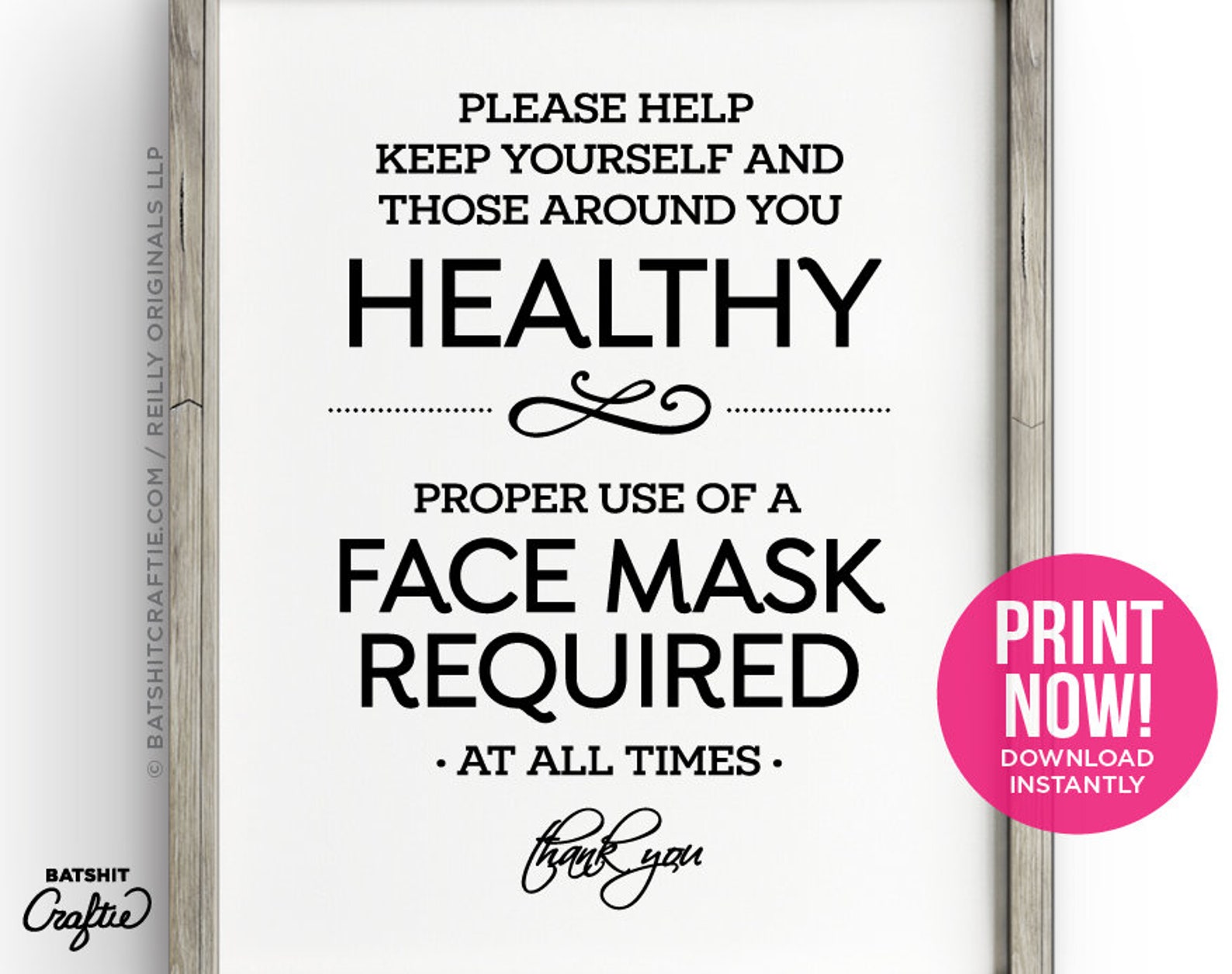 Face Mask Must Be Worn at All Times PRINTABLE SIGN Office - Etsy