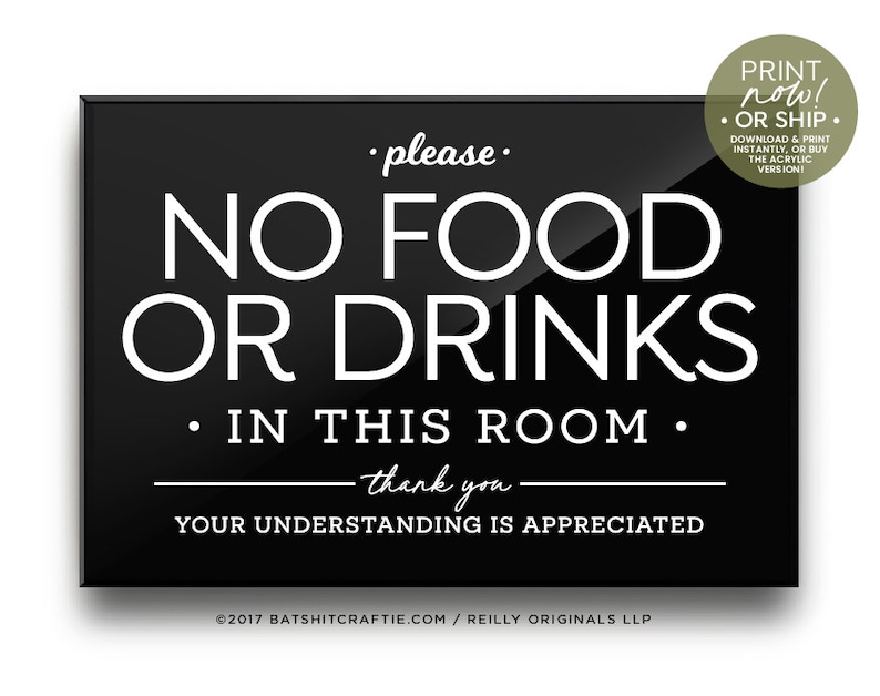 No Food or Drinks in This Room Sign, Download and Print Instantly or ...