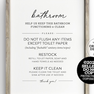 Bathroom Rules Printable Sign ~ Do Not Flush Any Items Except Toilet ...