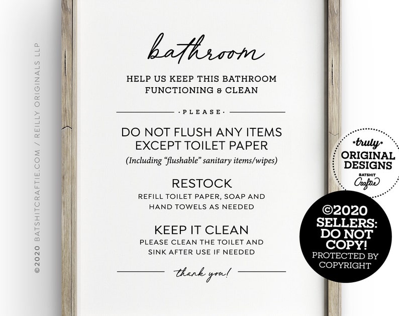 Bathroom Rules Printable Sign ~ Do Not Flush Any Items Except Toilet ...