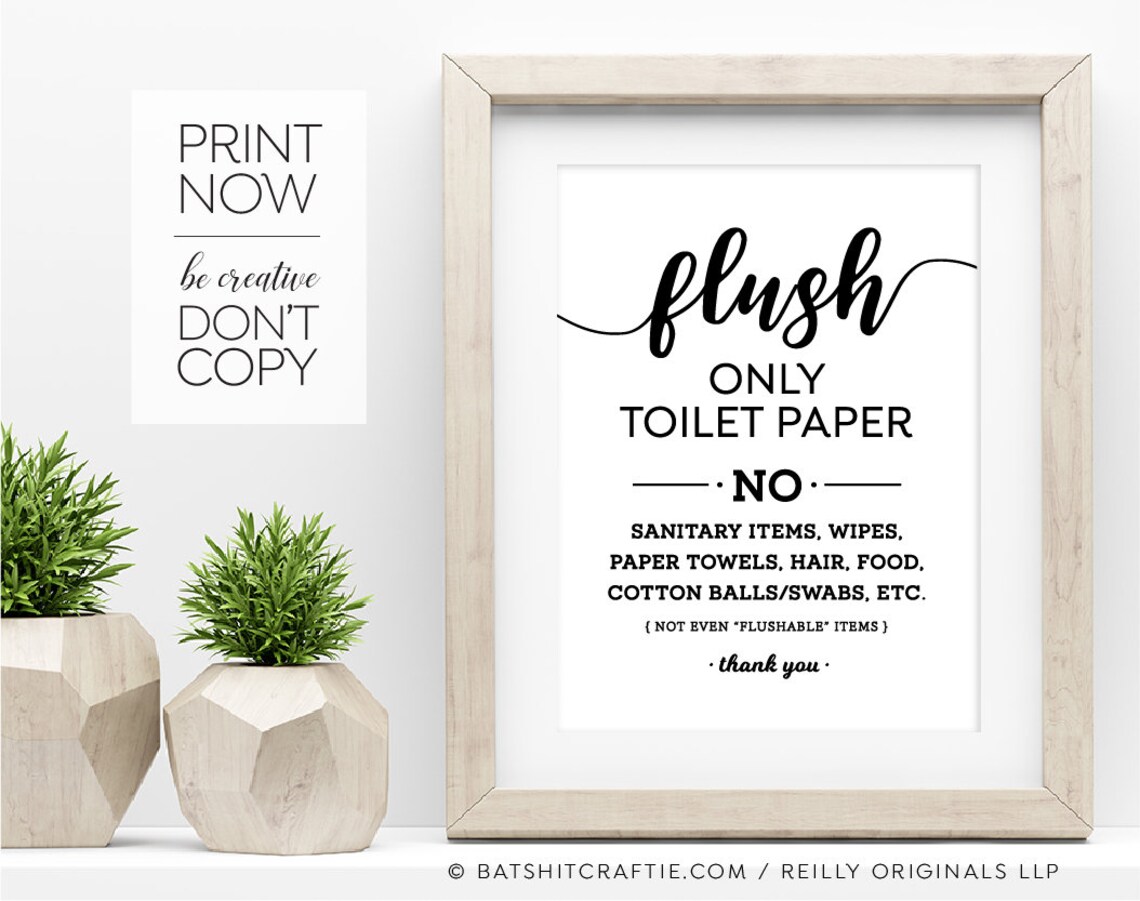 Cute Flush Only Toilet Paper PRINTABLE Bathroom Sign for - Etsy