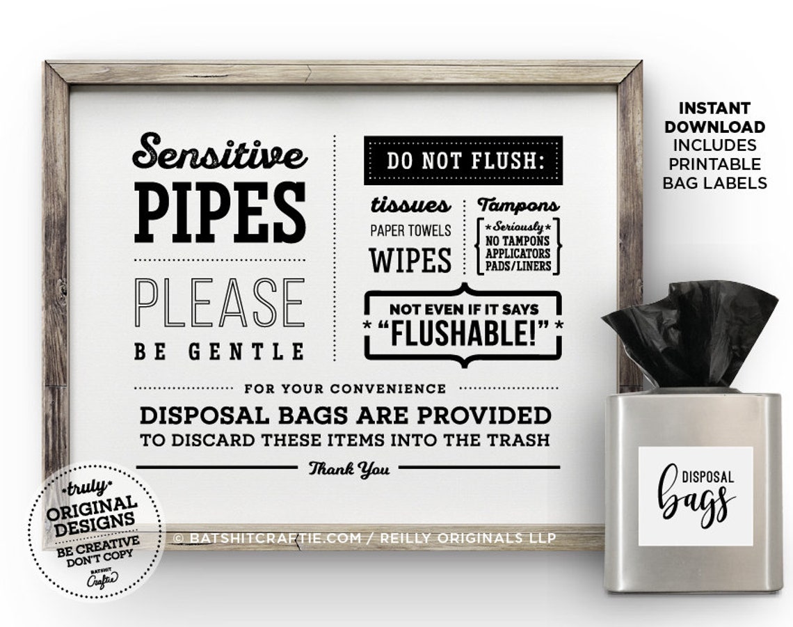 Sensitive Pipes Printable Bathroom Sign Disposal Bags Septic - Etsy