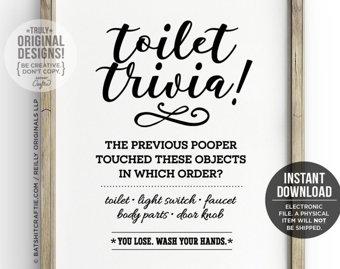 Printable Funny Bathroom Sign Toilet Trivia Wash Your Hands | Etsy