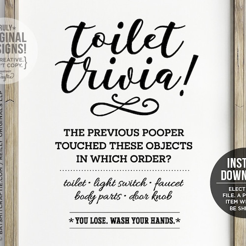 Printable Funny Bathroom Sign Toilet Trivia Wash Your Hands | Etsy