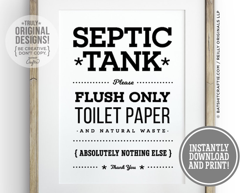 Septic Tank Bathroom Sign INSTANT PRINTABLE System Do Not Flush Only ...