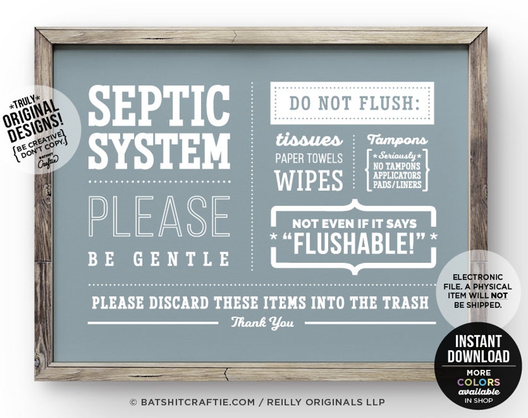 Septic System Sign PRINTABLE Bathroom Sensitive Plumbing Flush Only ...
