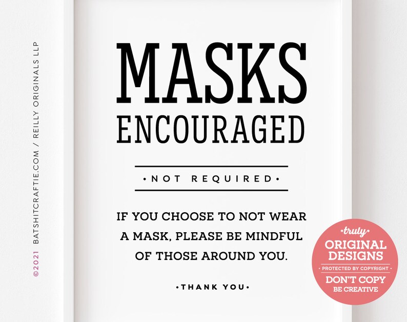 Masks Encouraged Not Required PRINTABLE SIGN Elegant Modern - Etsy