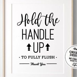 Hold Handle UP to Fully Flush Printable Bathroom Sign ~ Cute Toilet ...