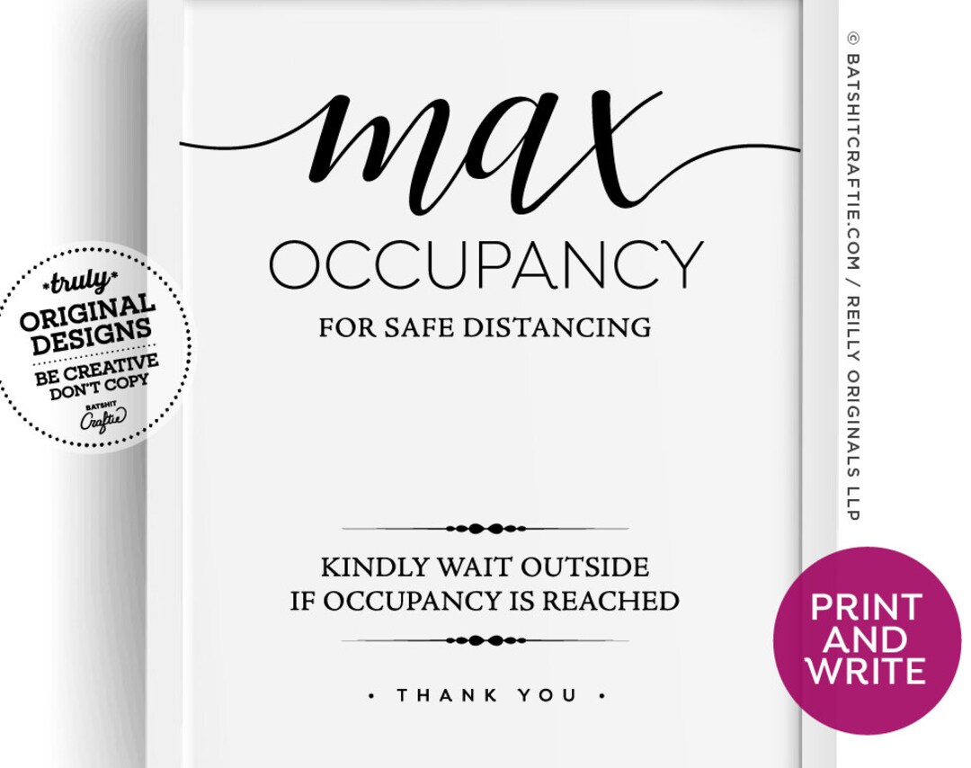 Maximum Occupancy PRINTABLE SIGN Fill in Modern Wait Outside Poster ...