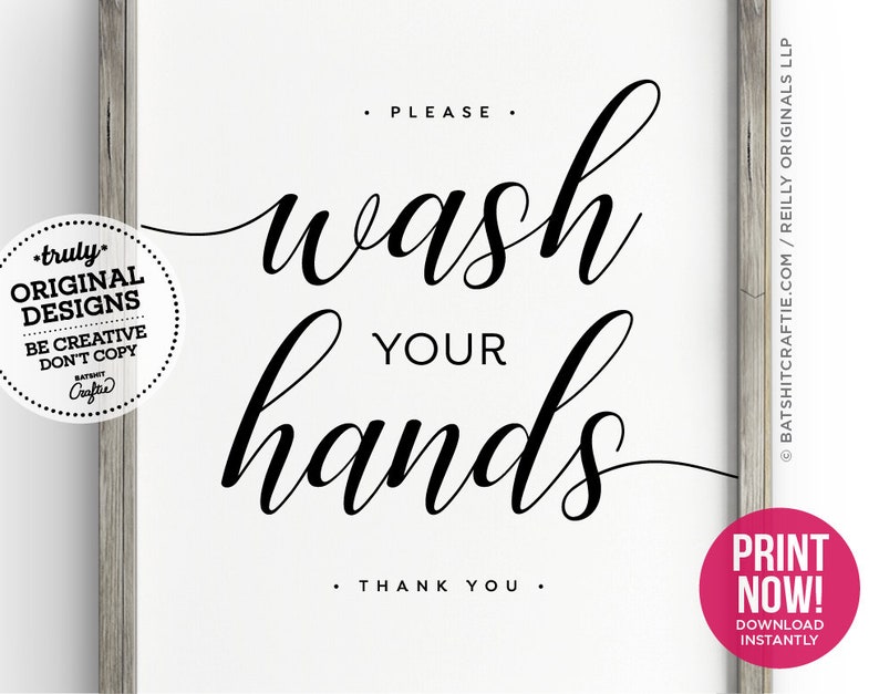 Wash Hands PRINTABLE Decor Sign Cute Casual Modern Script - Etsy