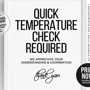 Temperature Check Required PRINTABLE SIGN Modern Office Workplace ...