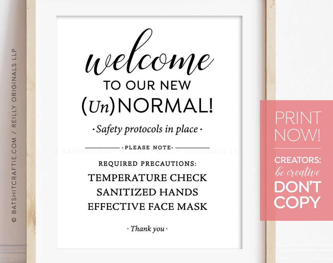 Welcome New un Normal Safety Protocols Required Printable - Etsy
