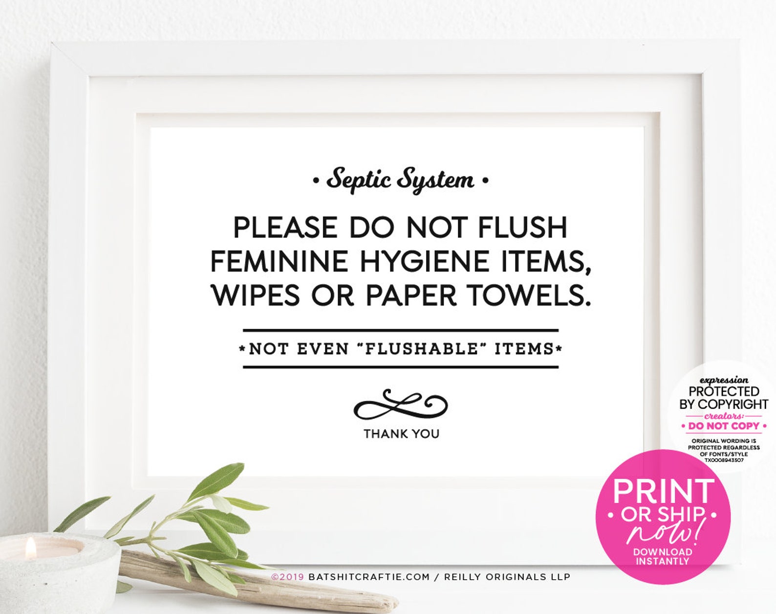 Elegant Septic System Bathroom Sign Do Not Flush Any - Etsy