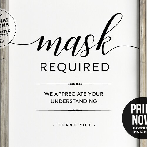 Mask Required PRINTABLE Sign Cute Elegant Prevention - Etsy