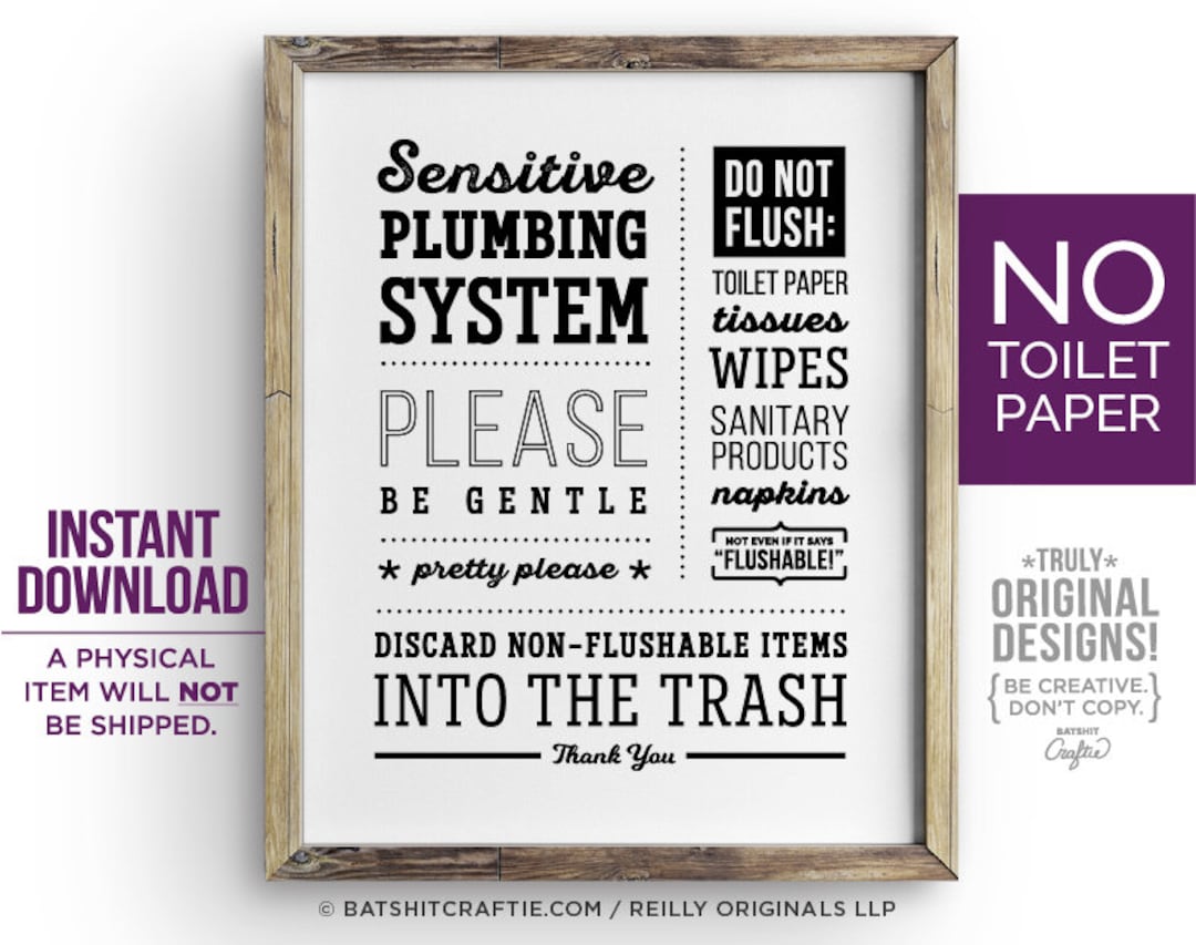 Septic System Sign PRINTABLE Bathroom Sensitive Plumbing Flush Only Pee ...