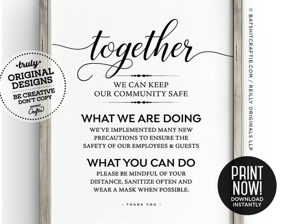 Together We Can Keep Our Community Safe Printable Sign | Etsy