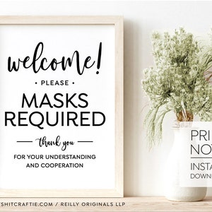 Welcome Masks Required PRINTABLE Sign Cute Script Poster for - Etsy