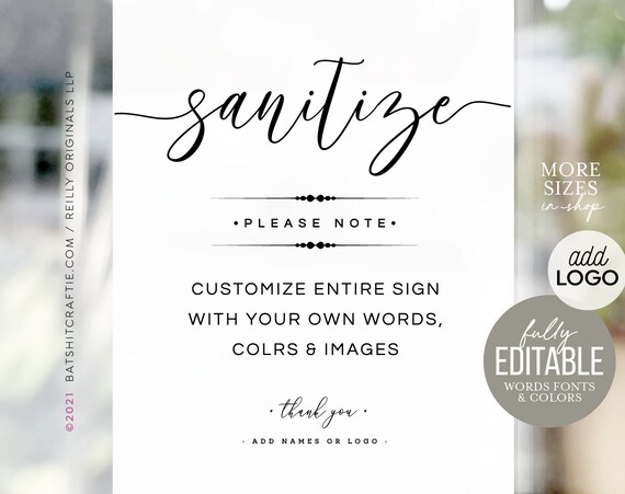 Sanitize Fully Editable PRINTABLE Sign 8x10 more - Etsy