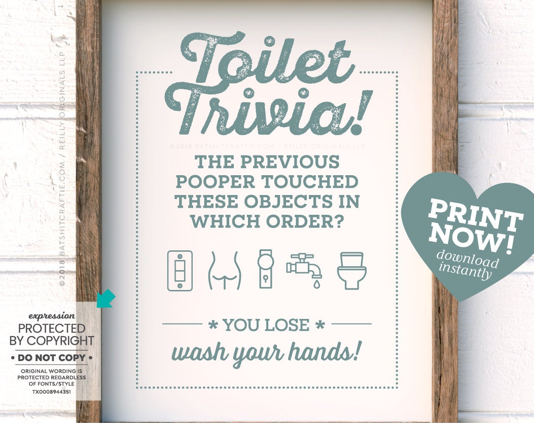 Printable Funny Bathroom Sign ~ Toilet Trivia {protected by Copyright ...