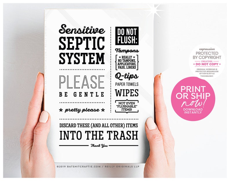 Sensitive Septic System Sign ~ Ready to Ship or Print at Home Instantly ...