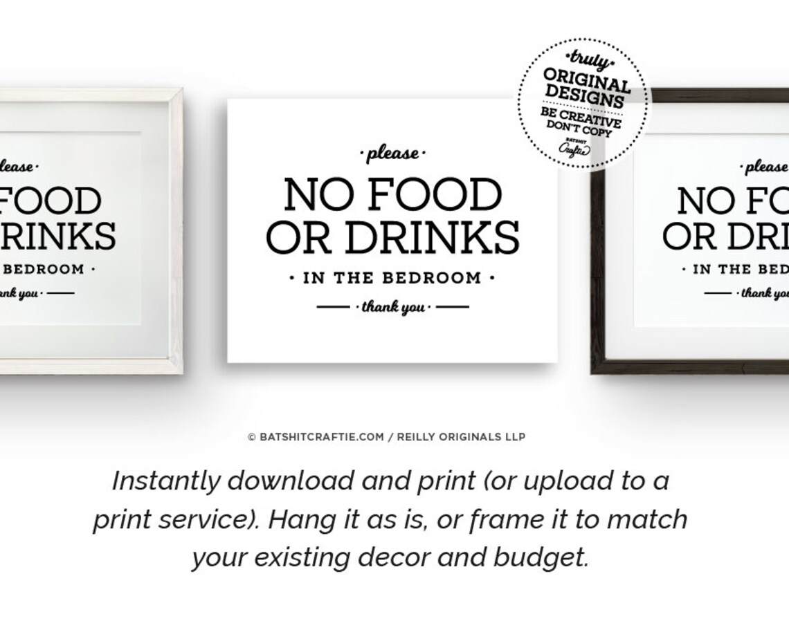 No Food or Drink in the Bedroom Printable Sign ~ Instant Digital ...