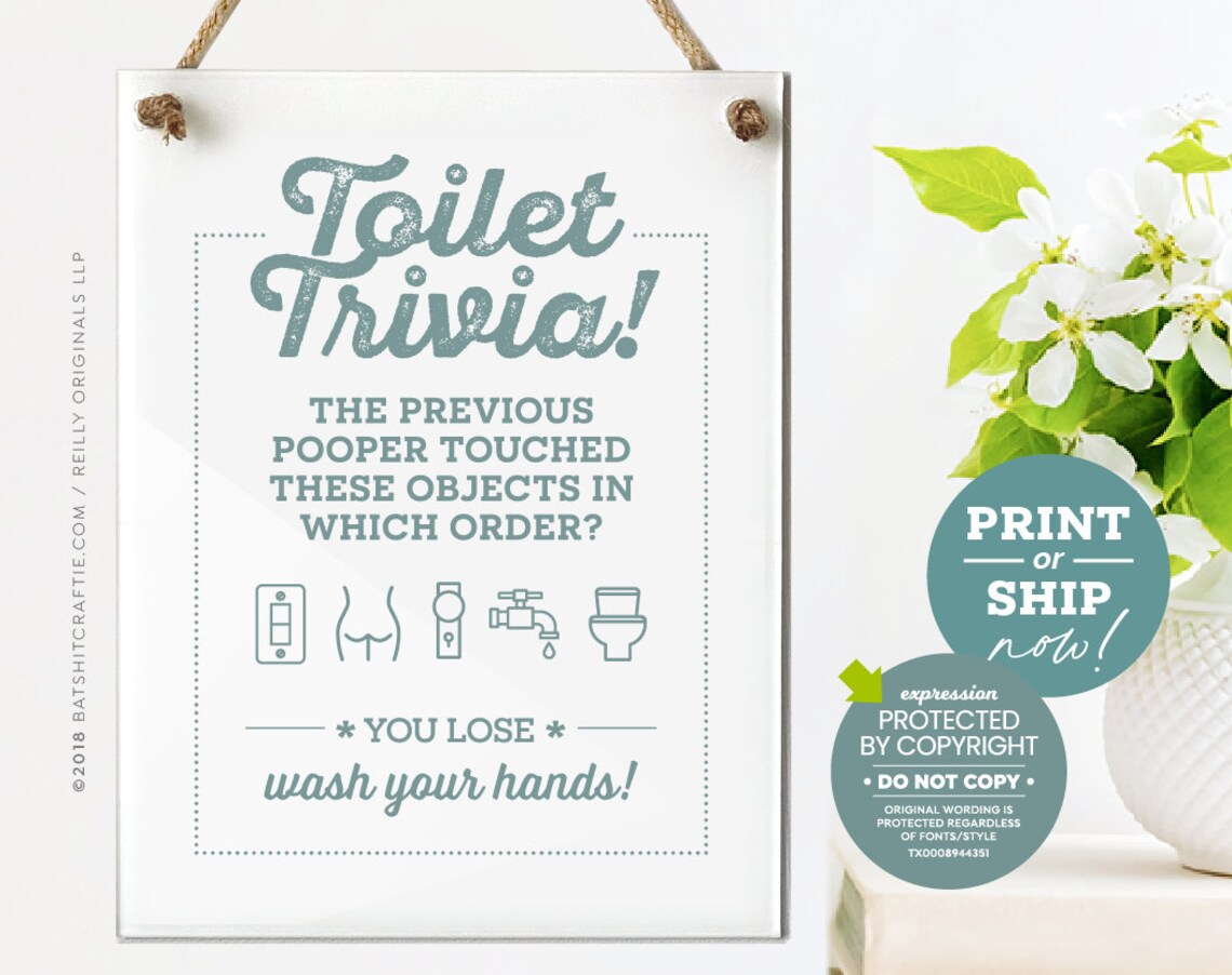 Printable Funny Bathroom Sign ~ Toilet Trivia {protected by Copyright ...