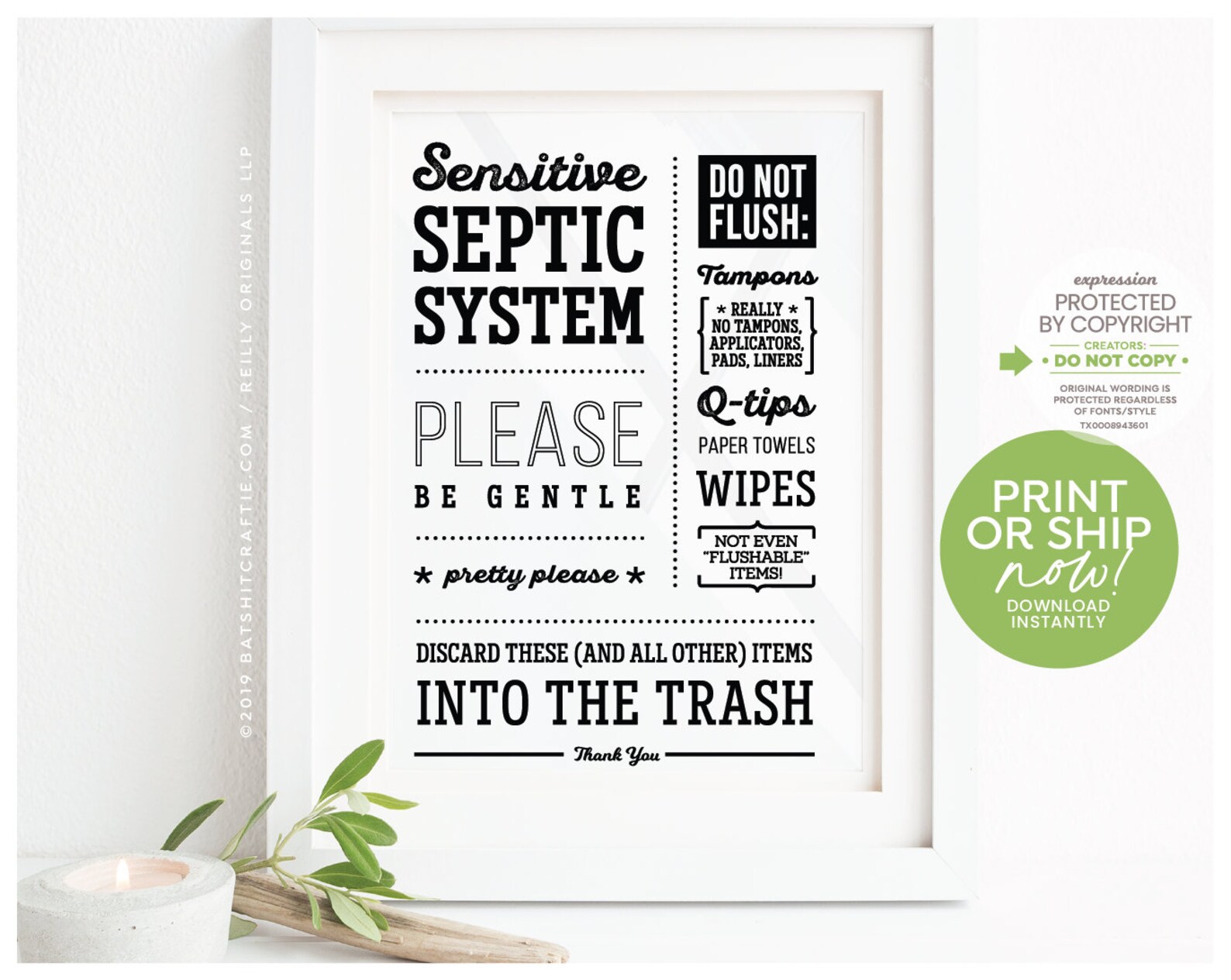 Sensitive Septic System Sign ~ Ready to Ship or Print at Home Instantly ...
