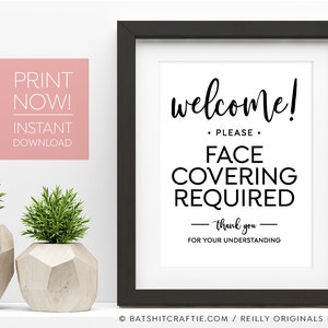 Welcome Face Covering Required PRINTABLE Sign ~ Cute Script Poster for ...