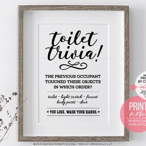 Printable Funny Bathroom Sign Toilet Trivia Game, Wash Your Hands, You ...