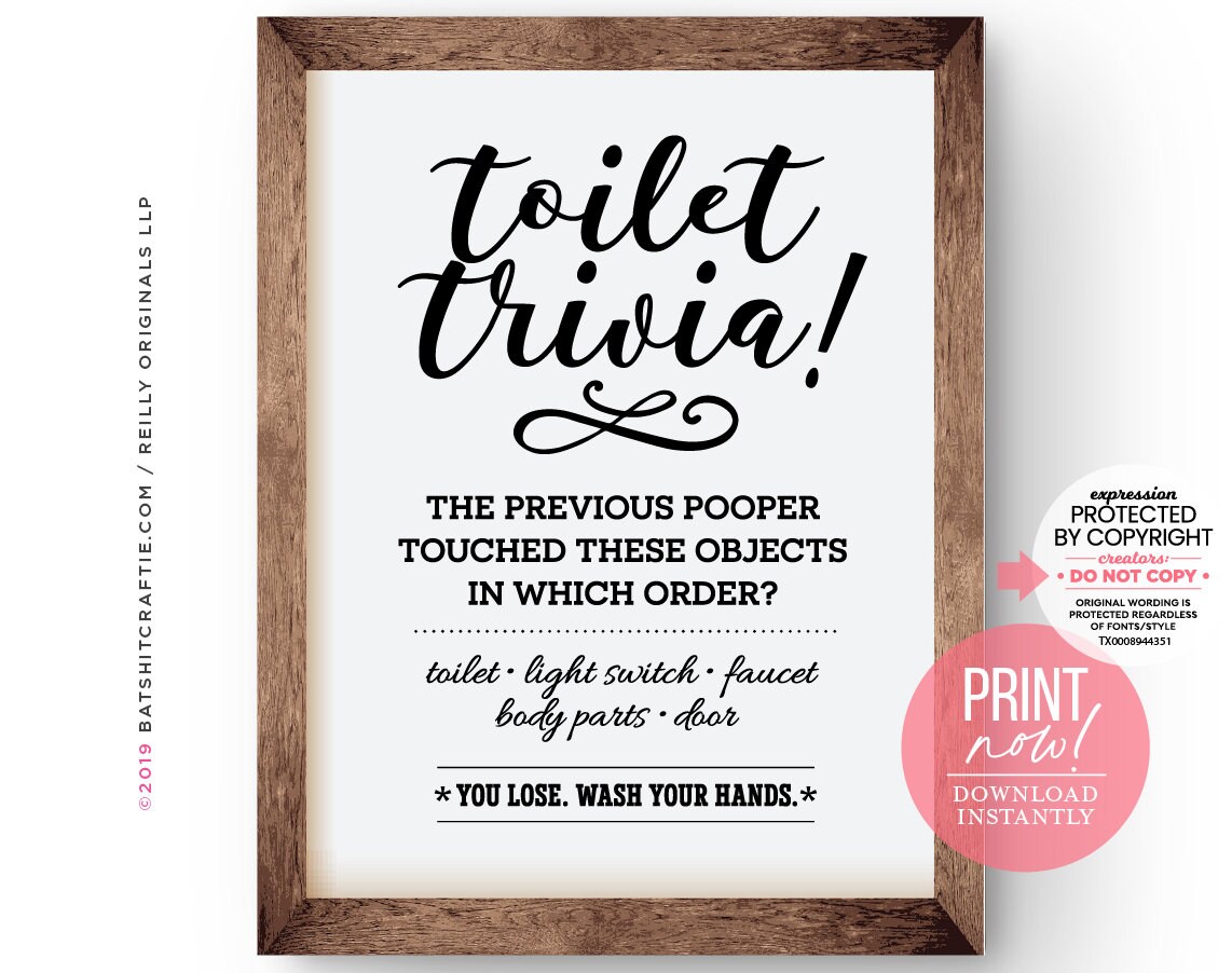 Printable Funny Bathroom Sign Toilet Trivia Game, Wash Your Hands, You ...