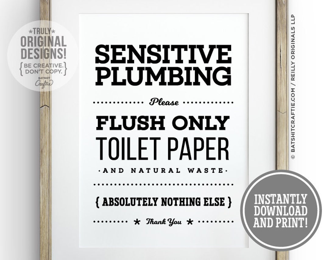Sensitive Plumbing Bathroom Sign INSTANT PRINTABLE Do Not Flush Only ...