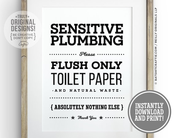 Sensitive Plumbing Bathroom Sign INSTANT PRINTABLE Do not | Etsy