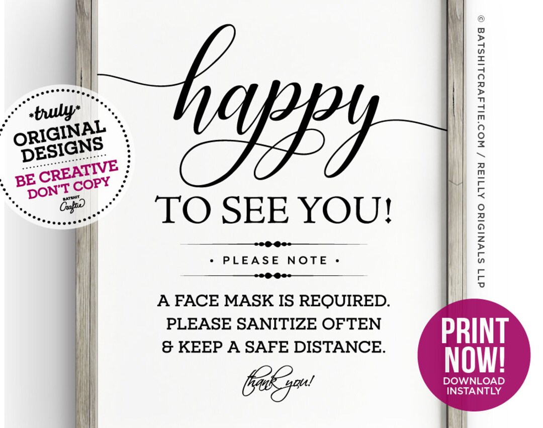 Cute Mask REQUIRED, Sanitize & Keep Safe Distance PRINTABLE Sign ...