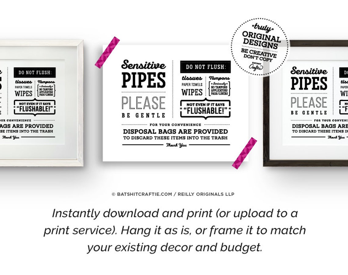 Sensitive Pipes Printable Bathroom Sign ~ Disposal Bags Septic System ...