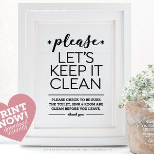 Please Keep It Clean Bathroom Sign PRINTABLE Sink and Toilet Cute ...