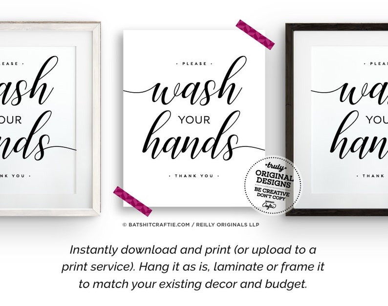 Wash Hands PRINTABLE Decor Sign Cute Casual Modern Script - Etsy