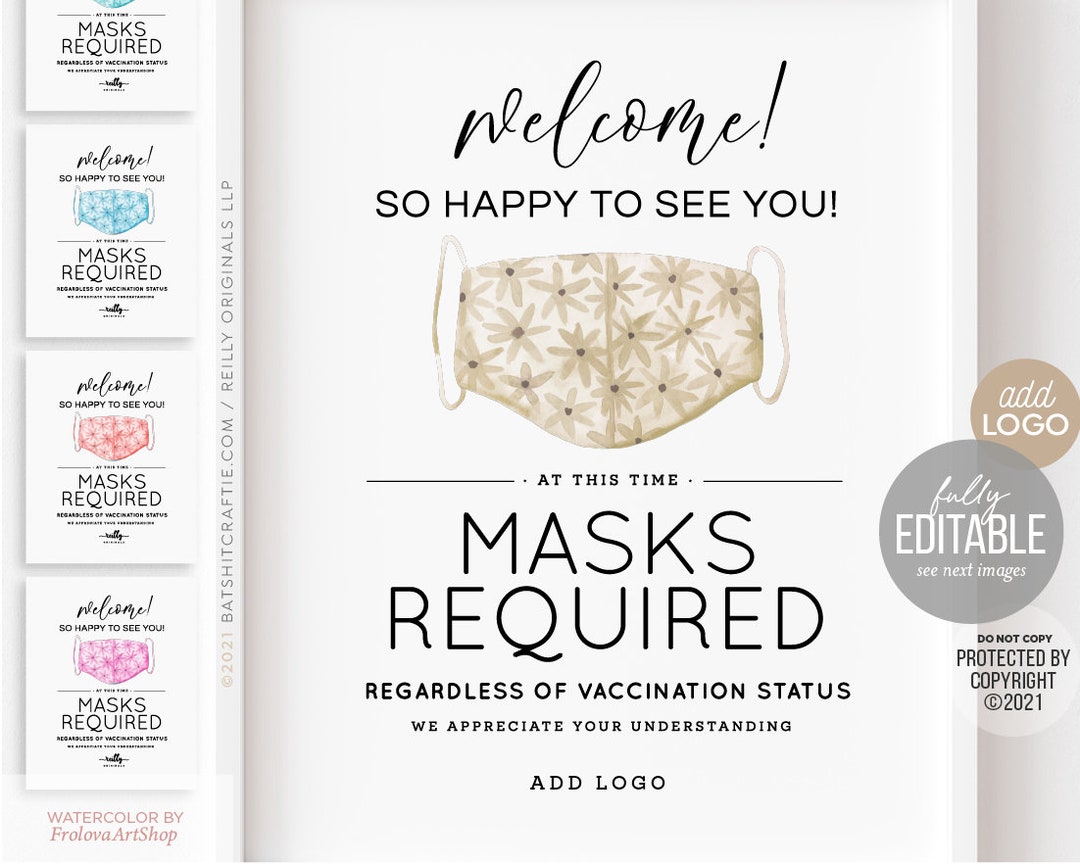 Fully Editable PRINTABLE Mask Sign Template Customized Guidance ...