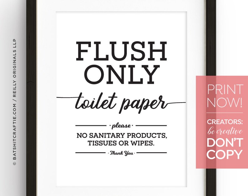 Flush Only Toilet Paper Printable Bathroom Sign Cute Elegant - Etsy