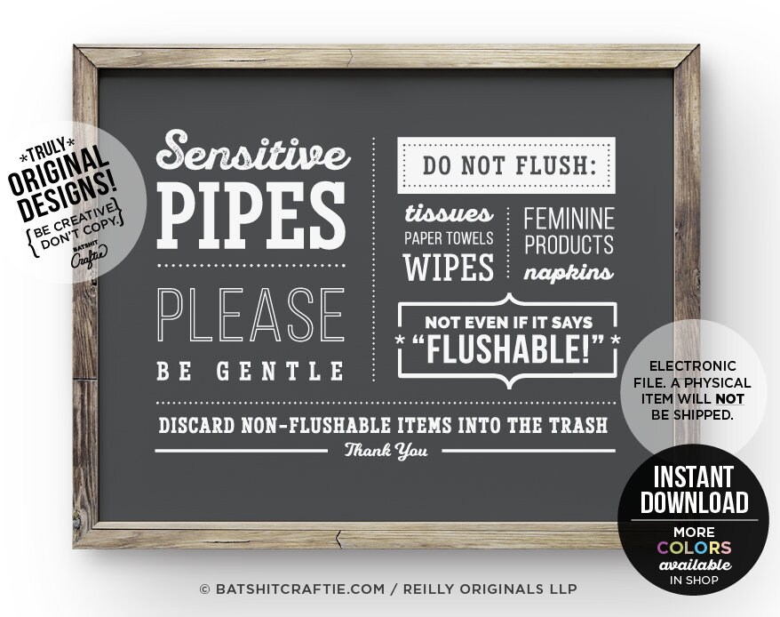 Sensitive Pipes PRINTABLE Bathroom Sign Septic System Plumbing - Etsy