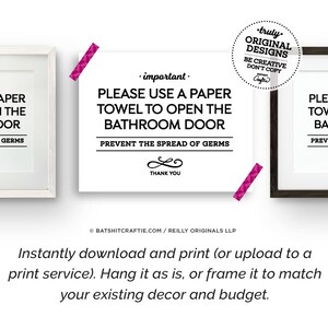 Use Paper Towel to Open Bathroom Door PRINTABLE SIGN ~ Modern Office ...