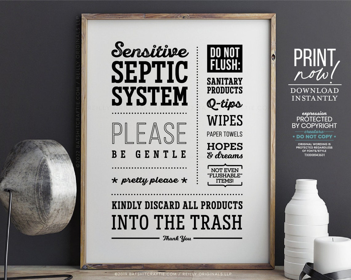 Septic Tank System Bathroom Sign Ready to Print Instantly or - Etsy