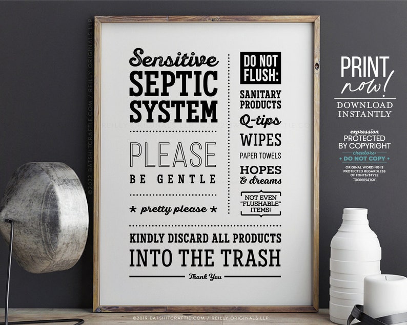 Septic Tank System Bathroom Sign ~ Ready to Print Instantly or Ship ...