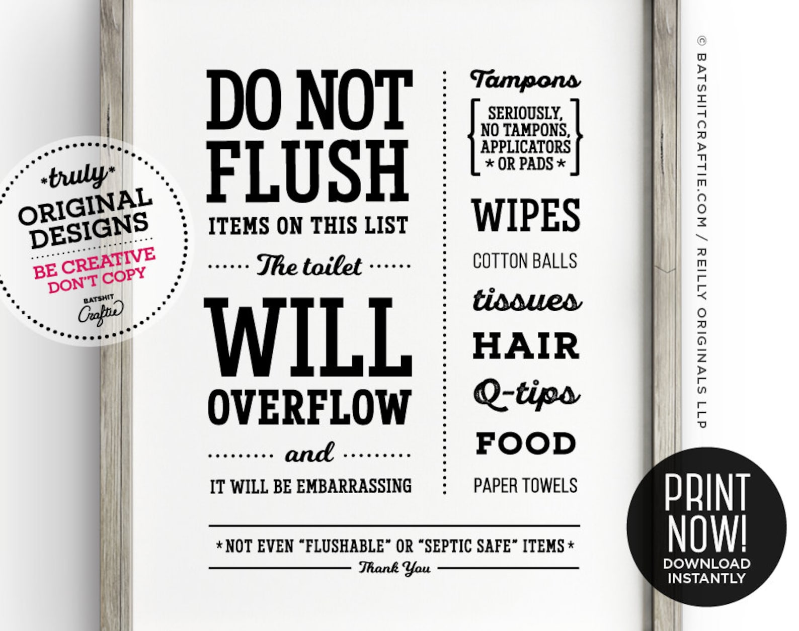 Funny PRINTABLE Bathroom Sign ~ Overflow Embarassed ~ Do Not Flush Only ...